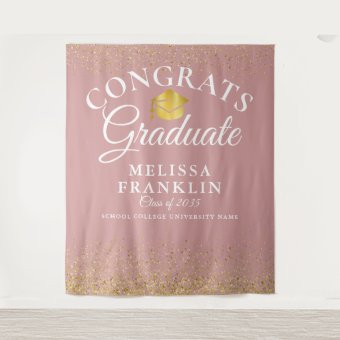 Dusty Rose And Gold Graduation Photo Backdrop | Zazzle