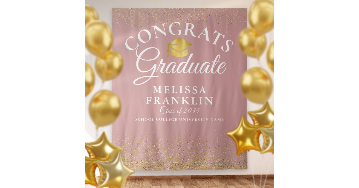 Dusty Rose And Gold Graduation Photo Backdrop | Zazzle