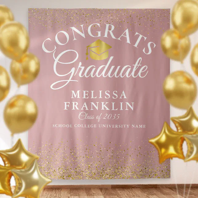 Dusty Rose And Gold Graduation Photo Backdrop | Zazzle