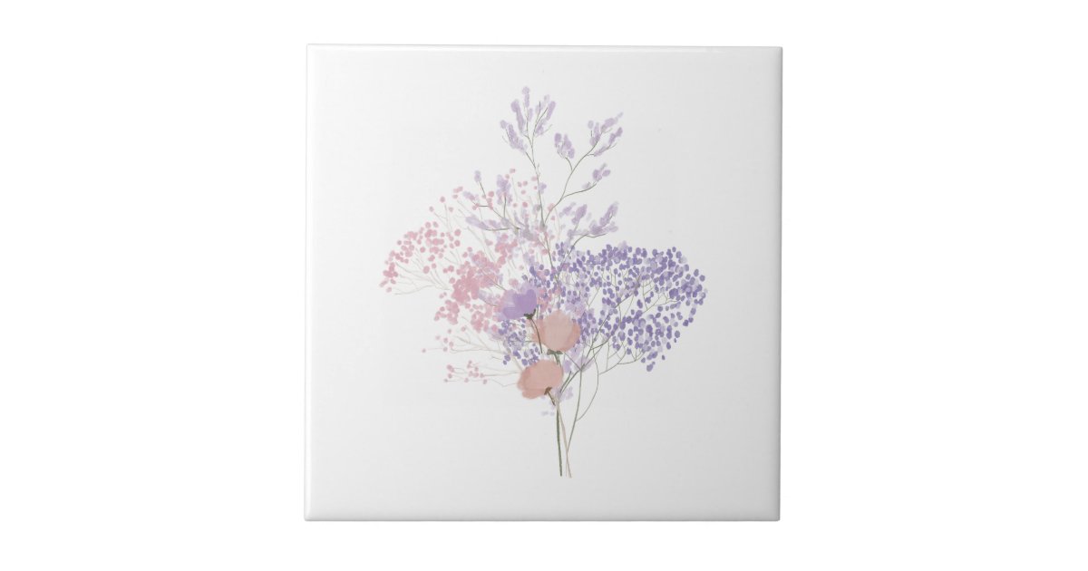 Dusty Rose and Lavender Delicate Wildflower Ceramic Tile | Zazzle