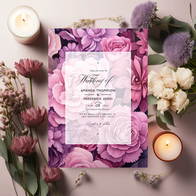 Dusty Rose and Mauve Floral Wedding Invitation | Zazzle