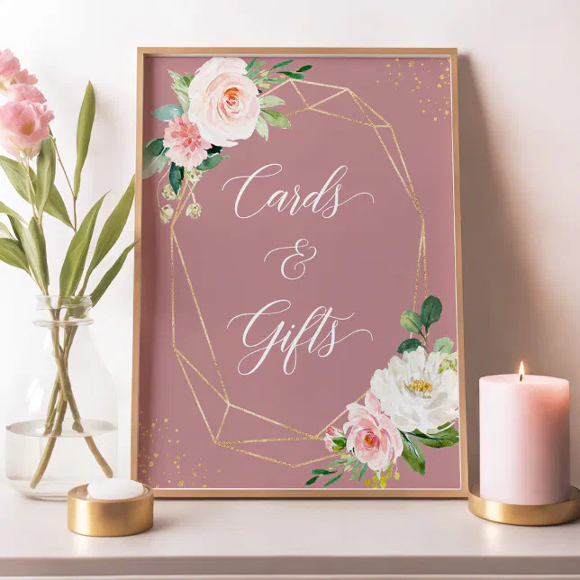 Dusty Rose Blush Floral Cards and Gifts Sign | Zazzle