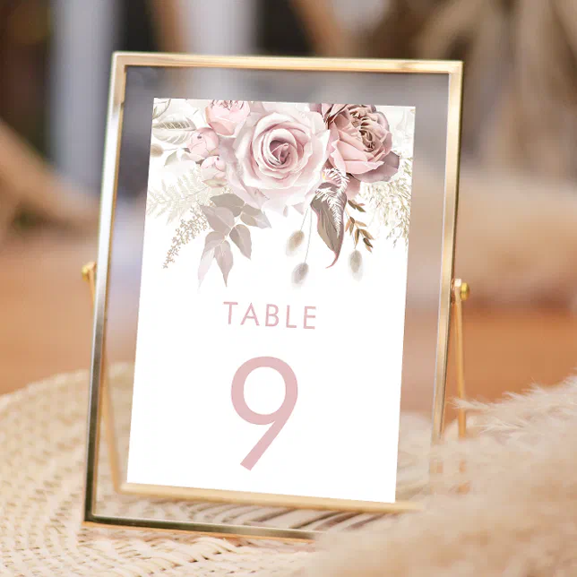 Dusty Rose & Blush Floral Wedding Reception Table Number | Zazzle