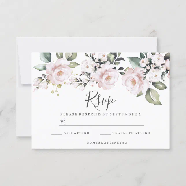 Dusty Rose Blush Pink Flowers Wedding Engagement RSVP Card | Zazzle