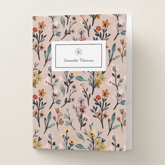 Dusty Rose Boho Floral Watercolor Custom Pocket Folder | Zazzle