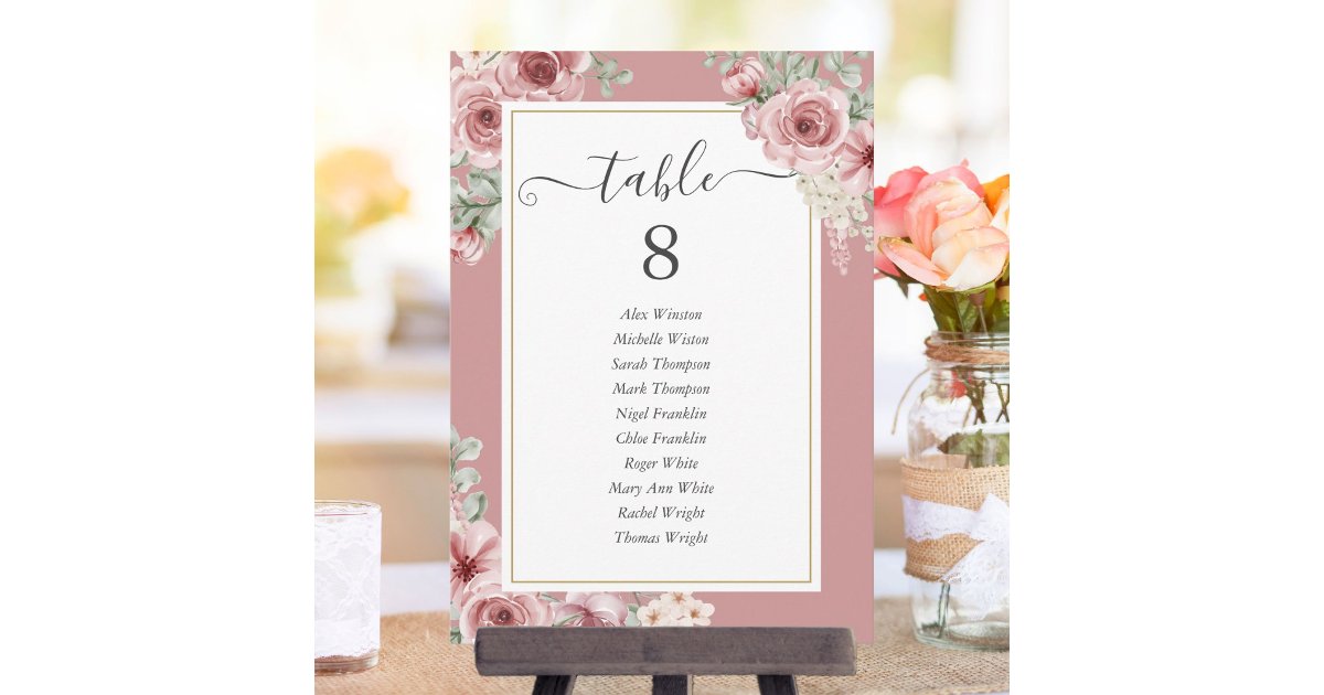 Dusty Rose Elegant Floral Table Number | Zazzle