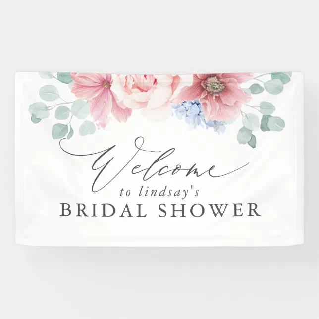 Dusty Rose Floral Bridal Shower Welcome Banner | Zazzle