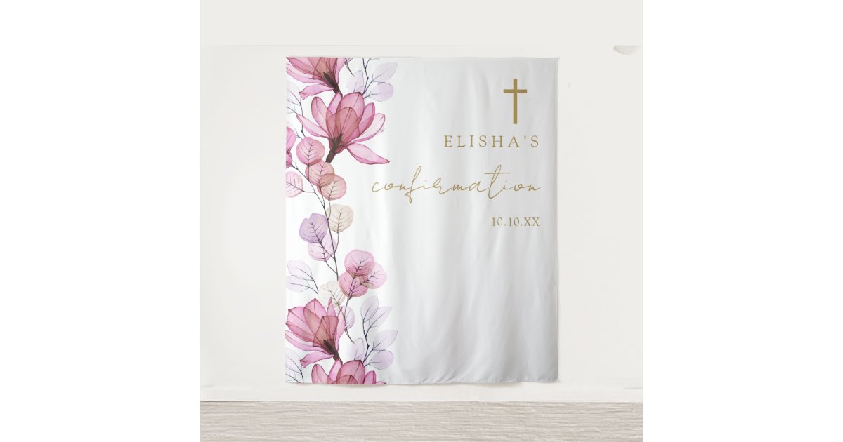 Dusty Rose Floral Confirmation Photo Backdrop | Zazzle