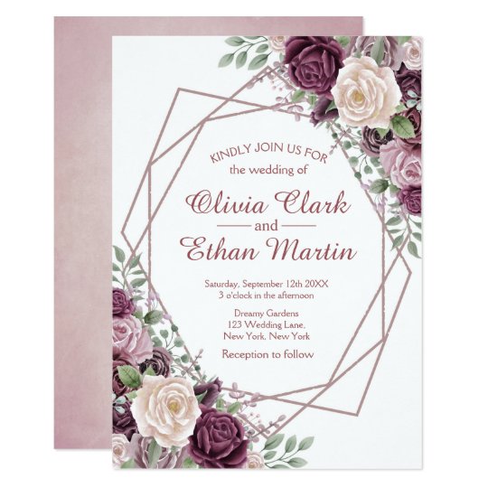 Dusty Rose Floral Geometric on White Invitation | Zazzle.com