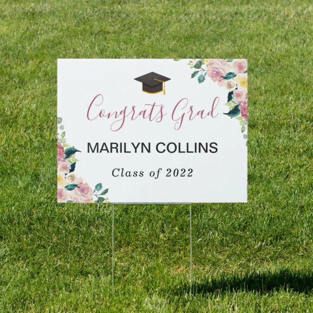 Dusty Rose Floral Girl Graduate Graduation Sign | Zazzle