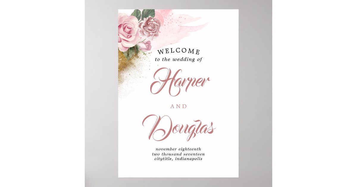 Dusty Rose Floral Wedding Welcome Sign | Zazzle