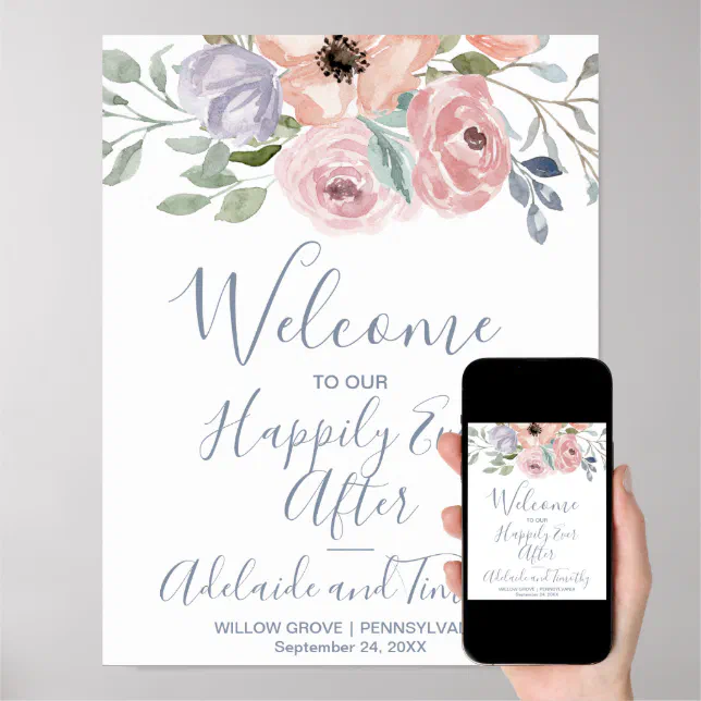 Dusty Rose Florals Welcome Wedding Poster | Zazzle