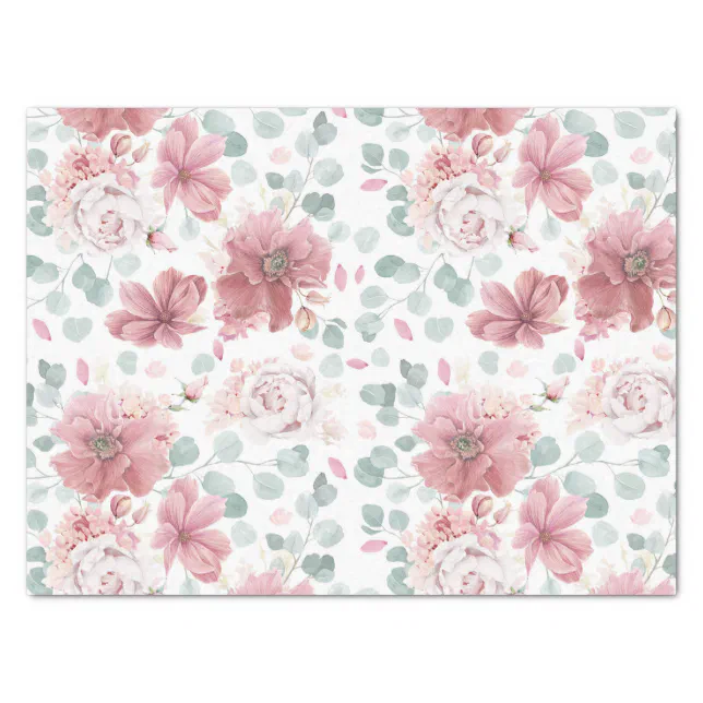 Dusty Rose Flowers and Greenery Elegant Tissue Paper | Zazzle