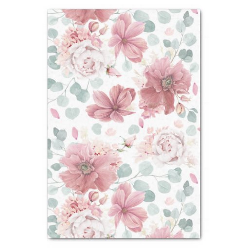 Dusty Rose Flowers and Greenery Elegant Tissue Paper | Zazzle