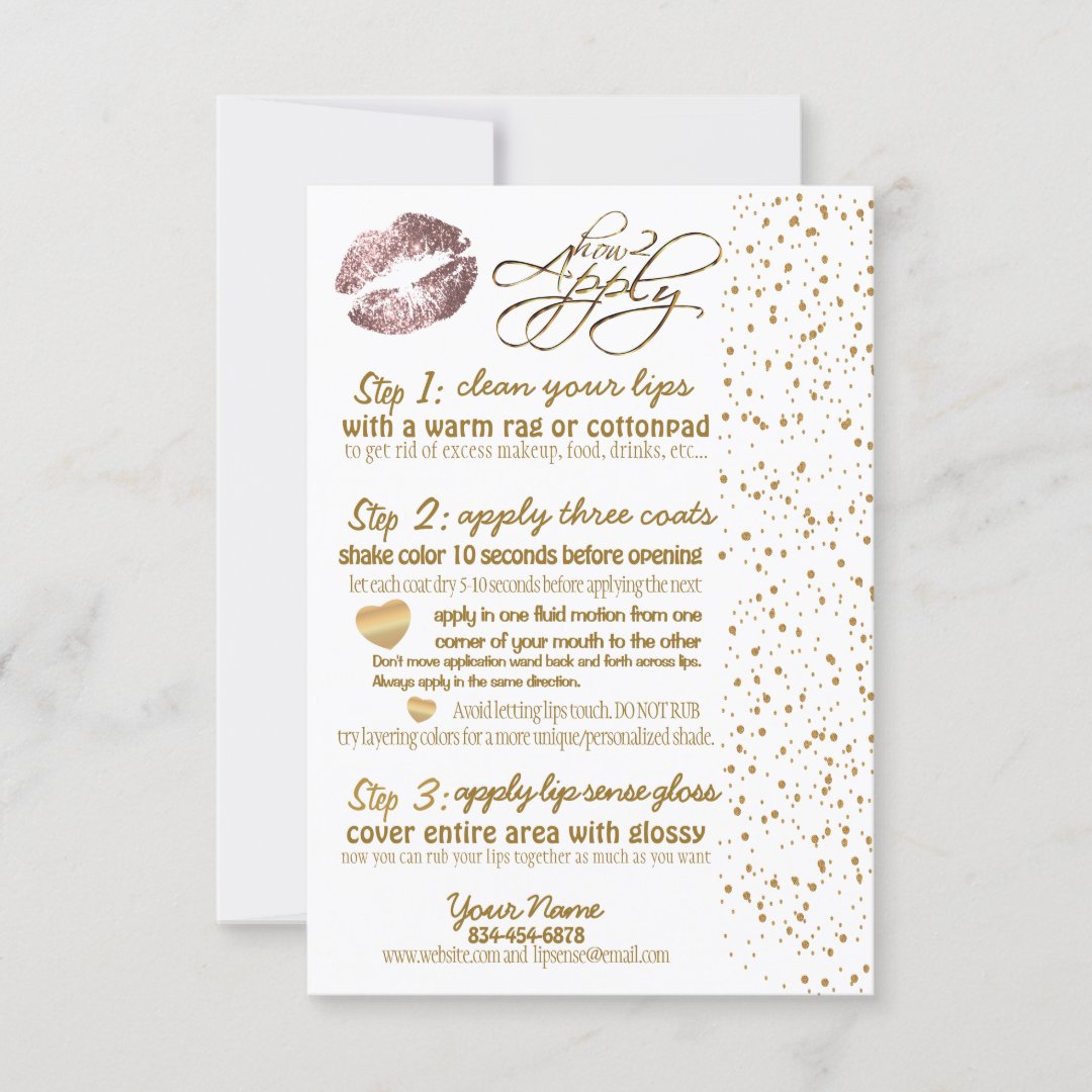 Dusty Rose & Gold Confetti Lip Instructions 3 | Zazzle
