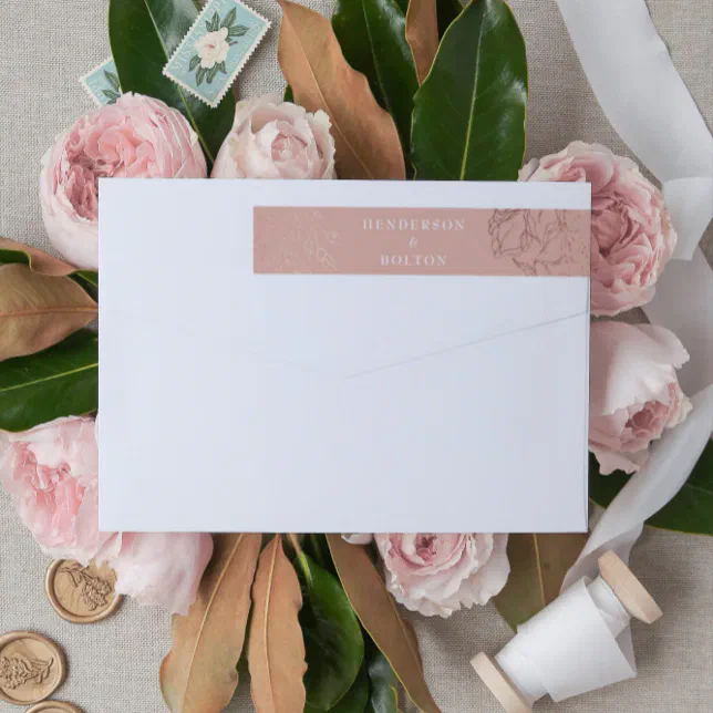 Dusty Rose Gold Customizable Wreath Wedding Wrap Around Label | Zazzle