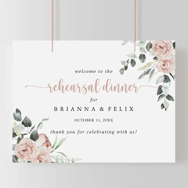 Dusty Rose Horizontal Rehearsal Dinner Welcome Poster | Zazzle