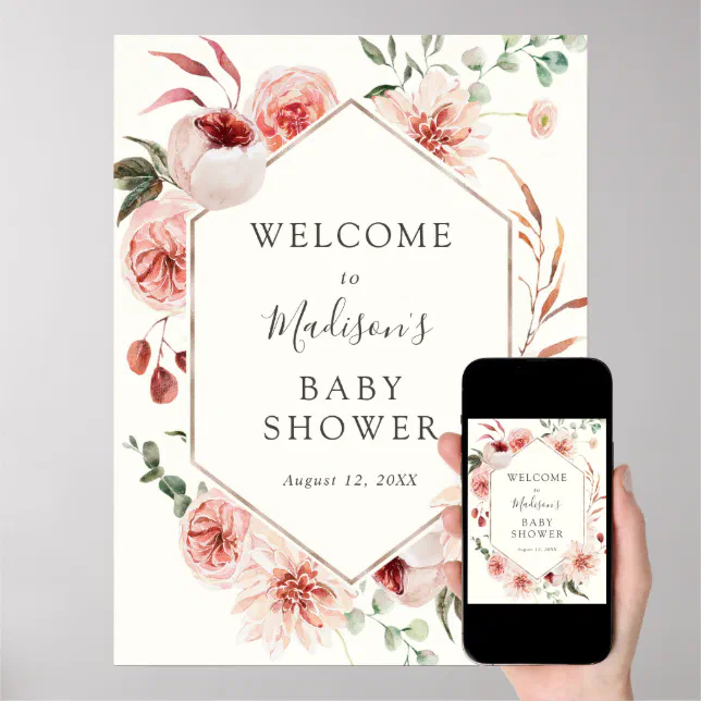 Dusty Rose Mauve Florals and Greenery Welcome Sign | Zazzle