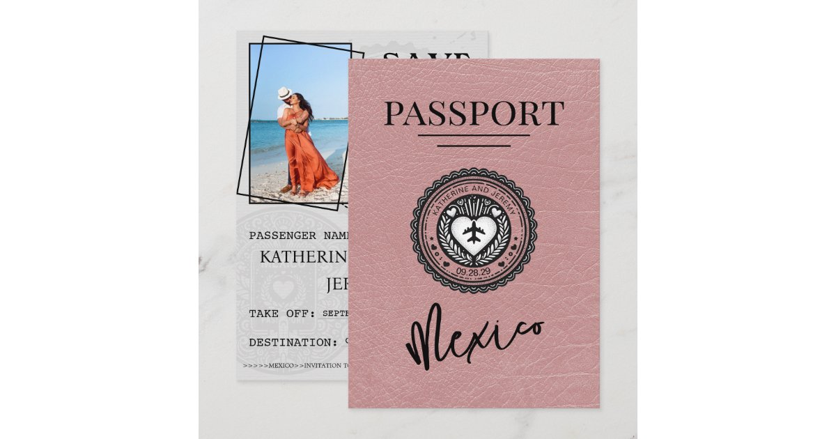 Dusty Rose Mexico Passport Save The Date | Zazzle