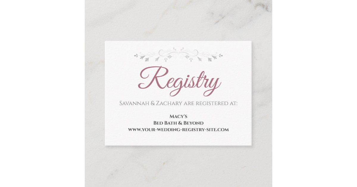 Dusty Rose on White Elegant Wedding Registry Enclosure Card | Zazzle