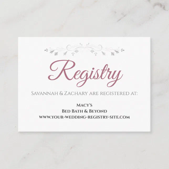 Dusty Rose on White Elegant Wedding Registry Enclosure Card | Zazzle