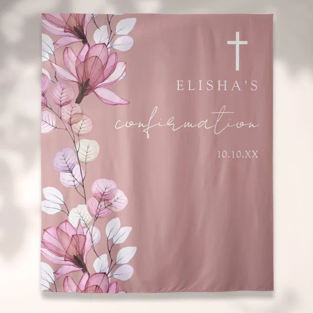 Dusty Rose Pink Floral Confirmation Photo Backdrop | Zazzle