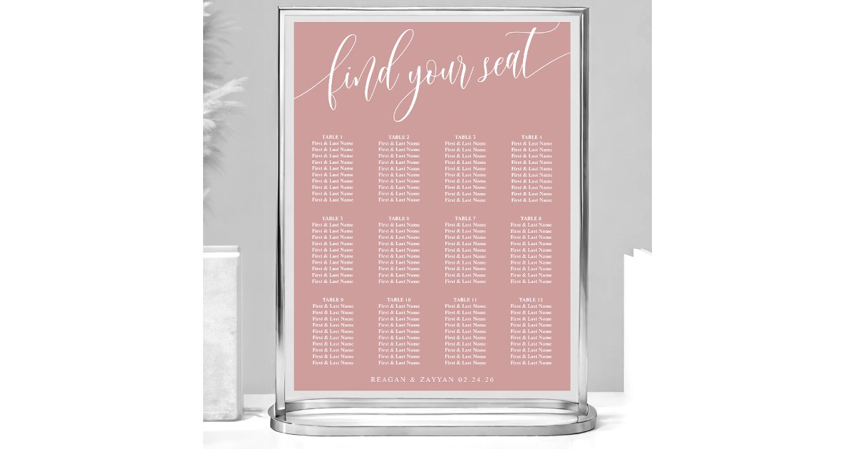 Dusty Rose Pink Simple Wedding Seating Chart | Zazzle
