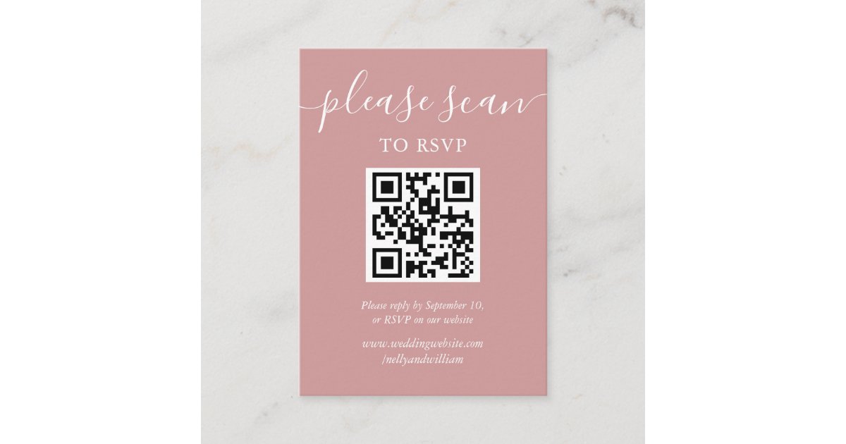 Dusty Rose Script RSVP QR Code Enclosure Card | Zazzle