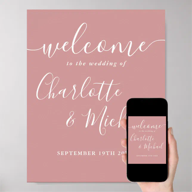 Dusty Rose Signature Script Wedding Welcome Sign | Zazzle