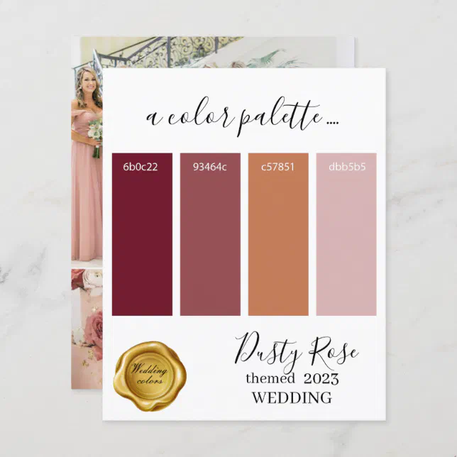 Dusty Rose Wedding colors Palette Card 2023 | Zazzle