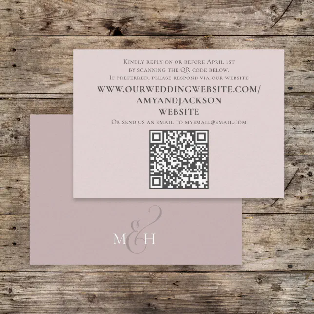Dusty Rose Wedding Simple Minimal QR Code Website Enclosure Card | Zazzle
