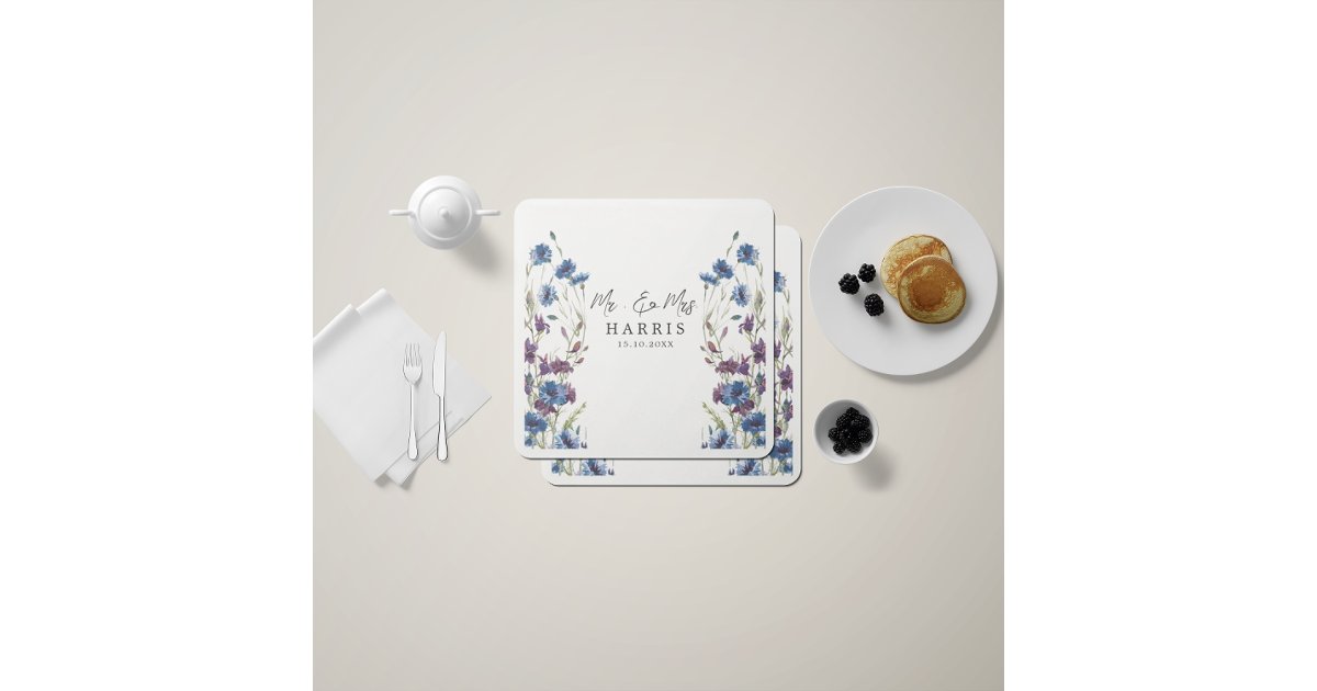 Dusty Royal Blue Purple Bloom Wedding Napkins | Zazzle
