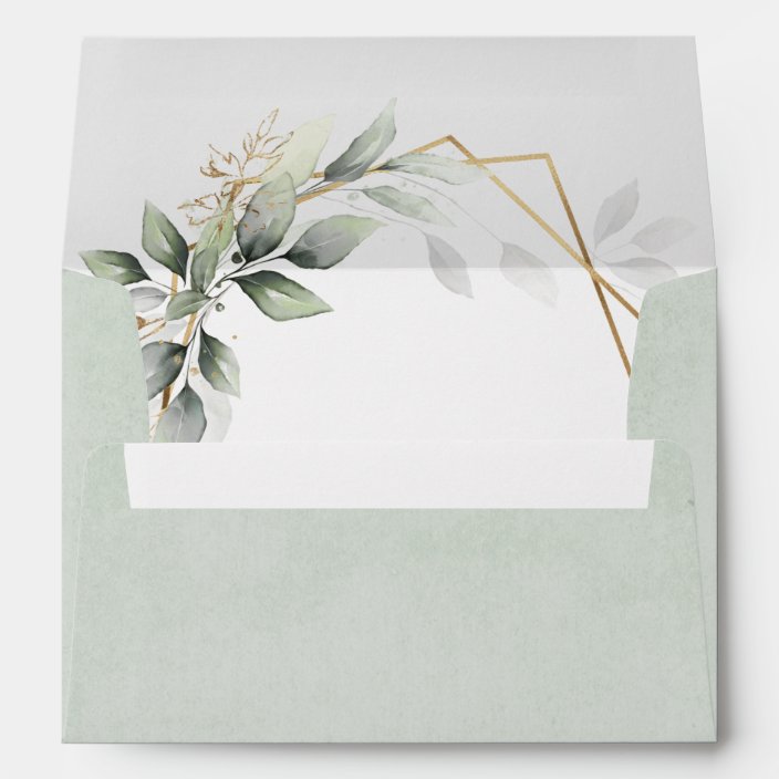 Dusty Sage Green Greenery Geometric Rustic Wedding Envelope | Zazzle
