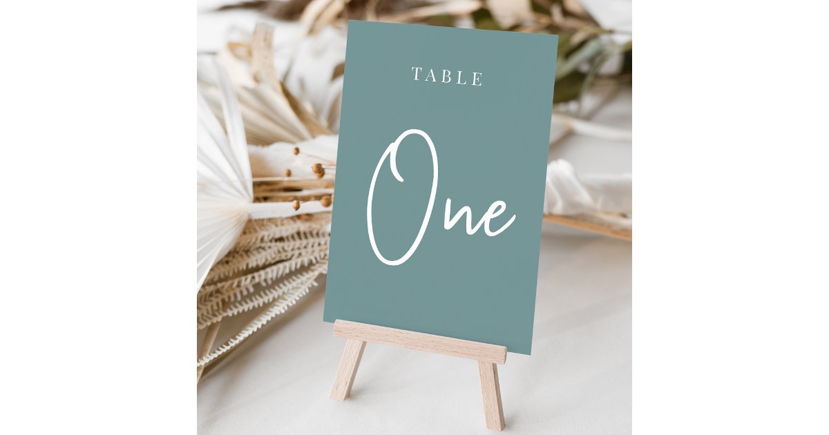 Dusty Teal Hand Scripted Table ONE Table Number | Zazzle