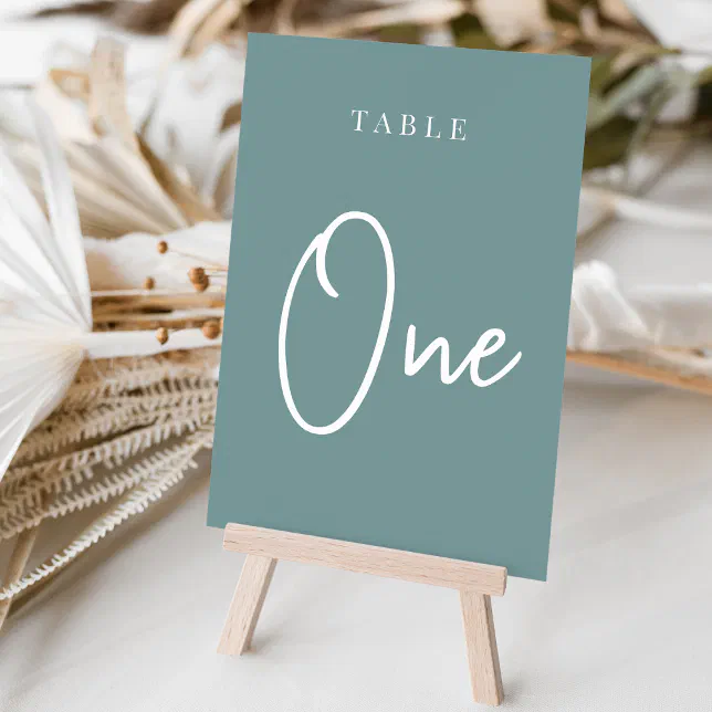 Dusty Teal Hand Scripted Table ONE Table Number | Zazzle