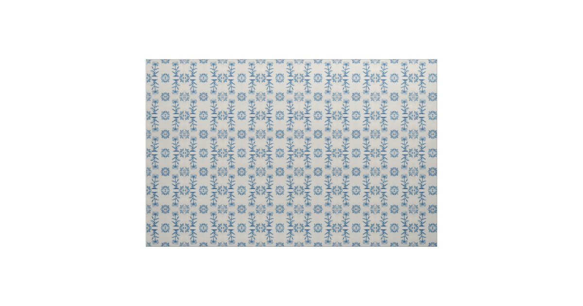 Dutch Blue Flower Tile Fabric | Zazzle