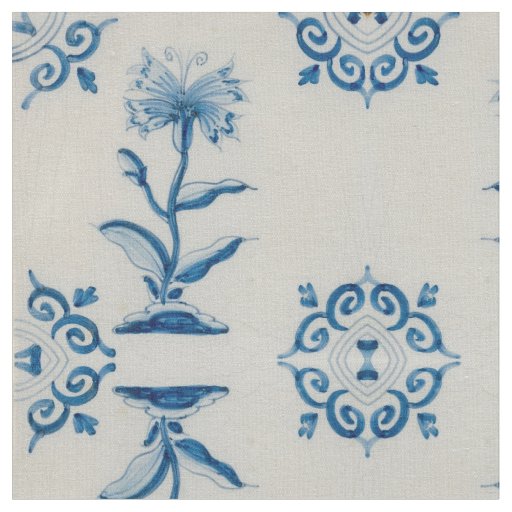 Dutch Blue Flower Tile Fabric | Zazzle