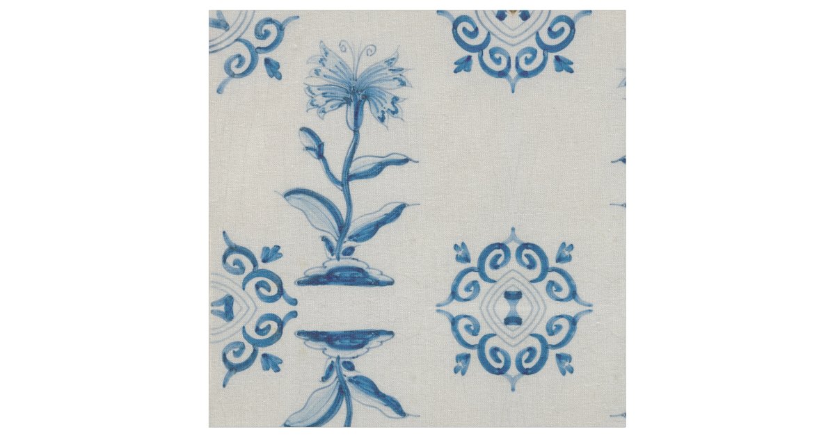 Dutch Blue Flower Tile Fabric | Zazzle