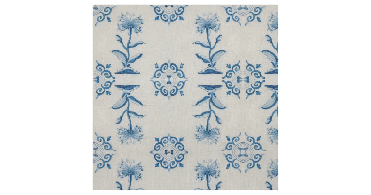 Dutch Blue Flower Tile Fabric | Zazzle