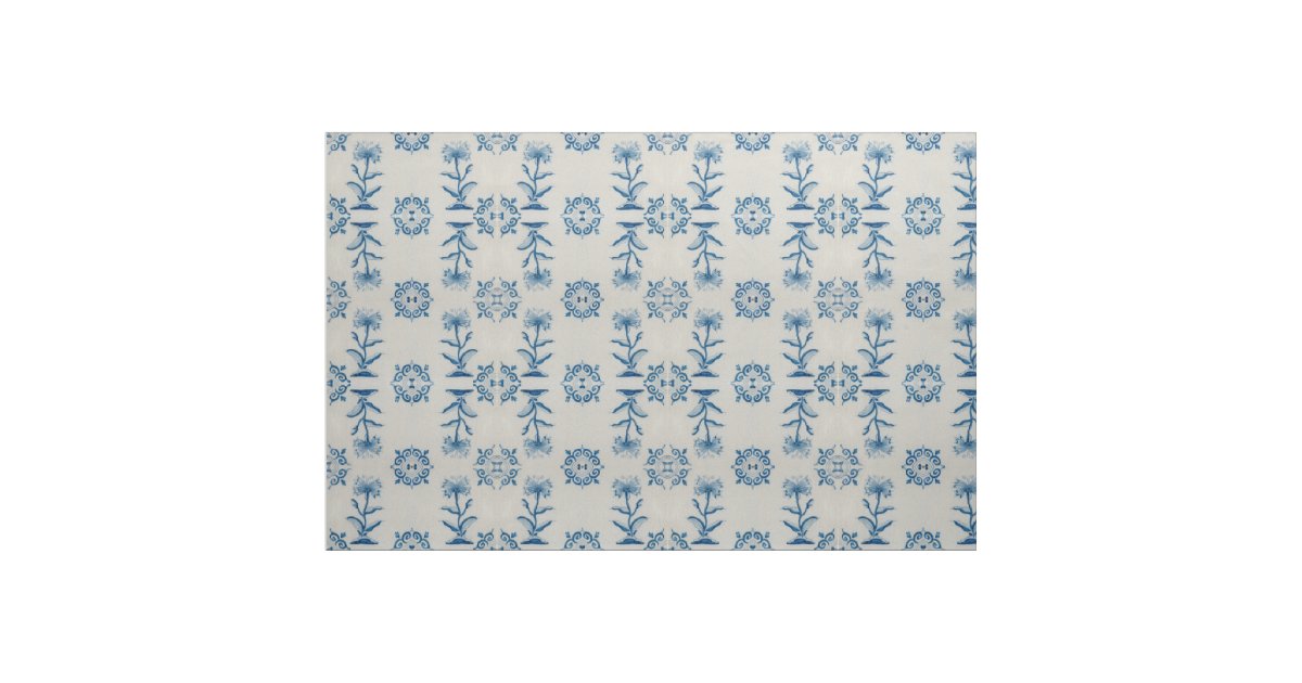 Dutch Blue Flower Tile Fabric | Zazzle