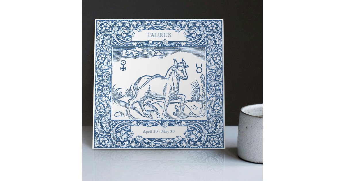 Dutch Delft Blue Taurus Vintage Zodiac Sign Ceramic Tile | Zazzle