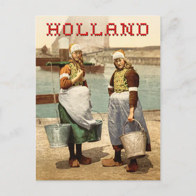 Dutch girls in traditional costume and clogs postcard | Zazzle