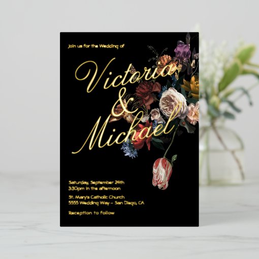 Dutch Master Floral Dark & Moody Wedding Foil Invitation | Zazzle