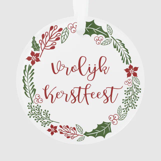Dutch Merry Christmas Wreath, Vrolijk Kerstfeest Ornament | Zazzle