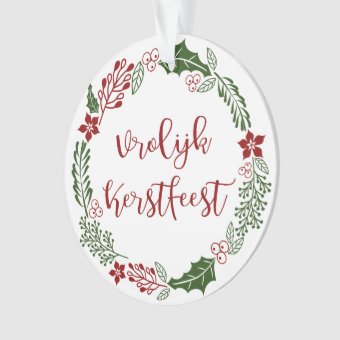 Dutch Merry Christmas Wreath, Vrolijk Kerstfeest Ornament | Zazzle