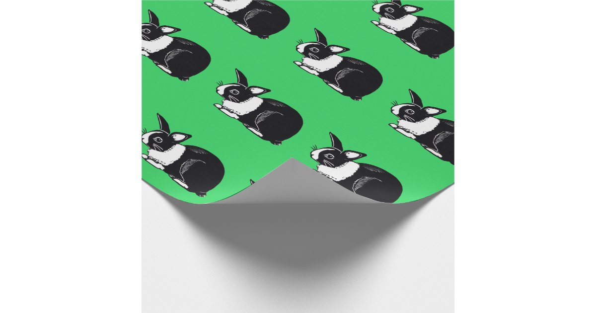 Dutch Rabbits Pattern Green Wrapping Paper | Zazzle