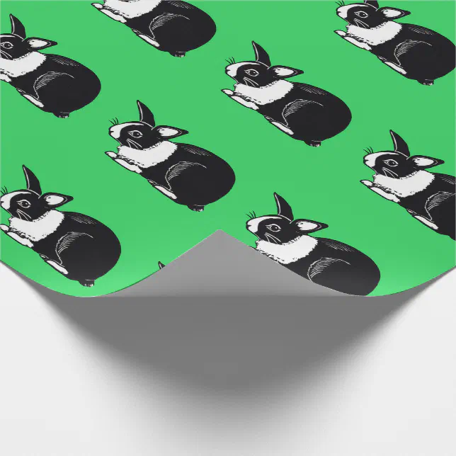 Dutch Rabbits Pattern Green Wrapping Paper | Zazzle