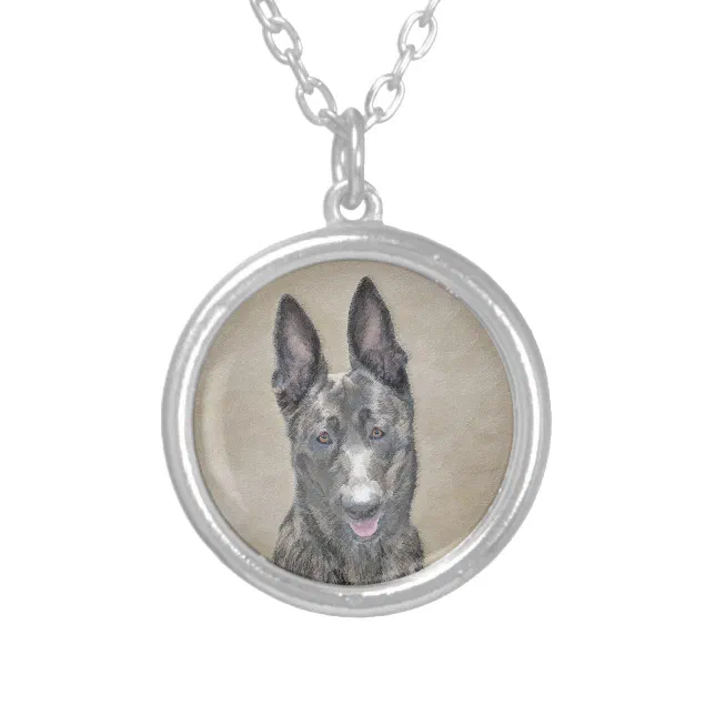 Dutch Shepherd Painting - Cute Original Dog Art Silver Plated Necklace ...