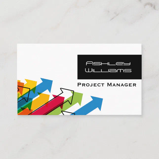 Dynamic Colorful Arrows Modern Project Manager Business Card | Zazzle