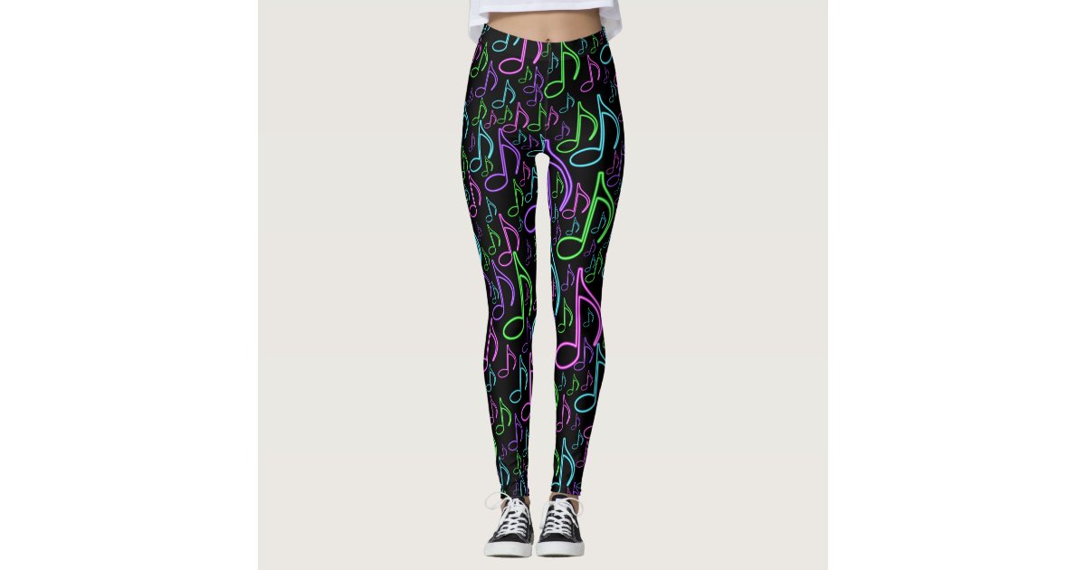 Dynamic Neon Eighth Notes Random Pattern Leggings | Zazzle